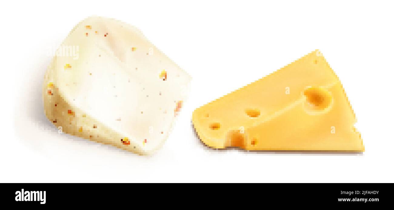 Realistic cheese pieces, dairy farm production, natural food ...