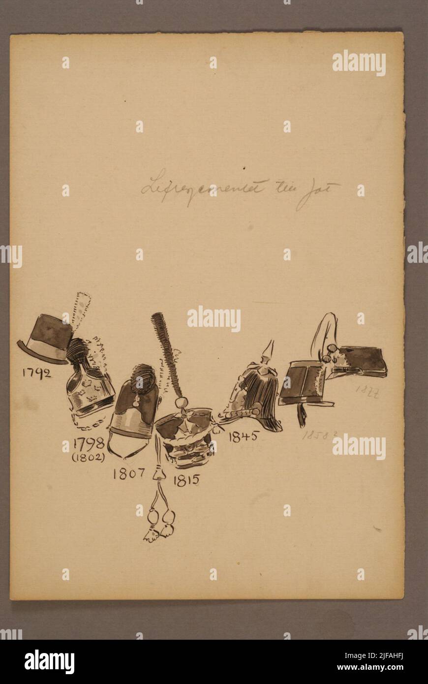 The poster with headgear for the life regiment on foot, designed by ...