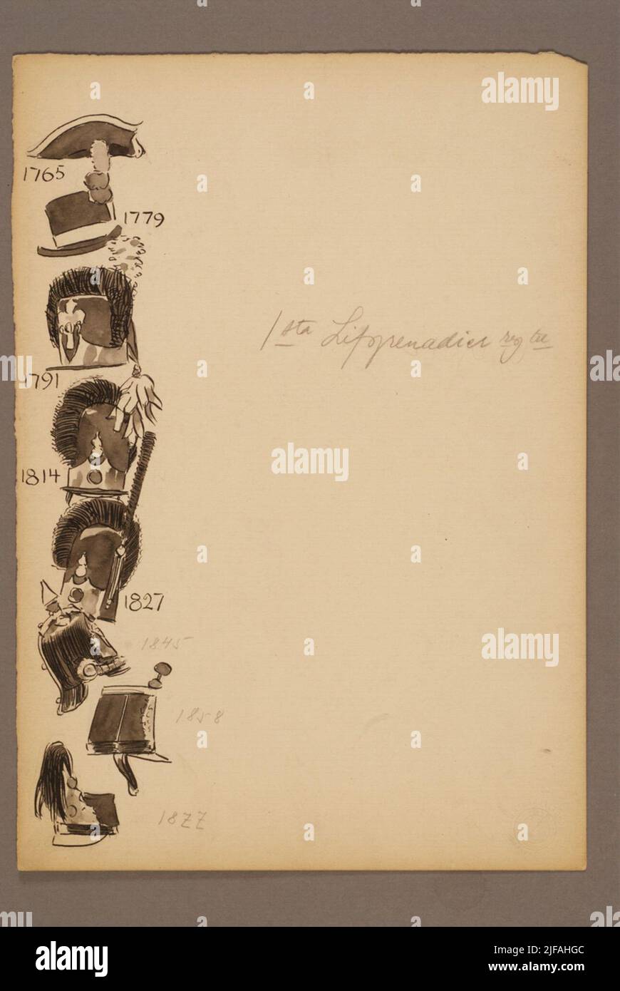 Plars with headgear for the first Life Grenadier Regiment for the years ...