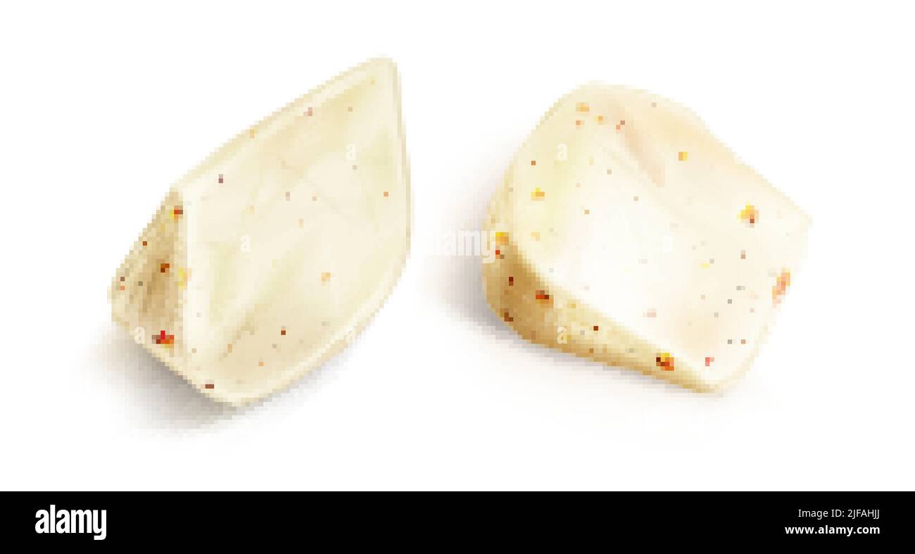 Fresh cheese triangle blocks or pieces isolated on white background ...