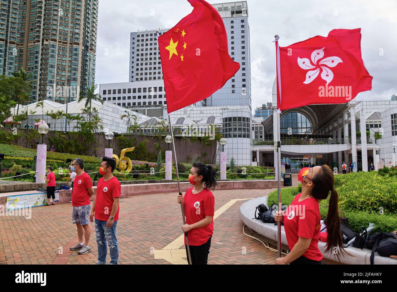 People seen waving Chinese and Hong Kong flags at Kowloon Park in Hong ...