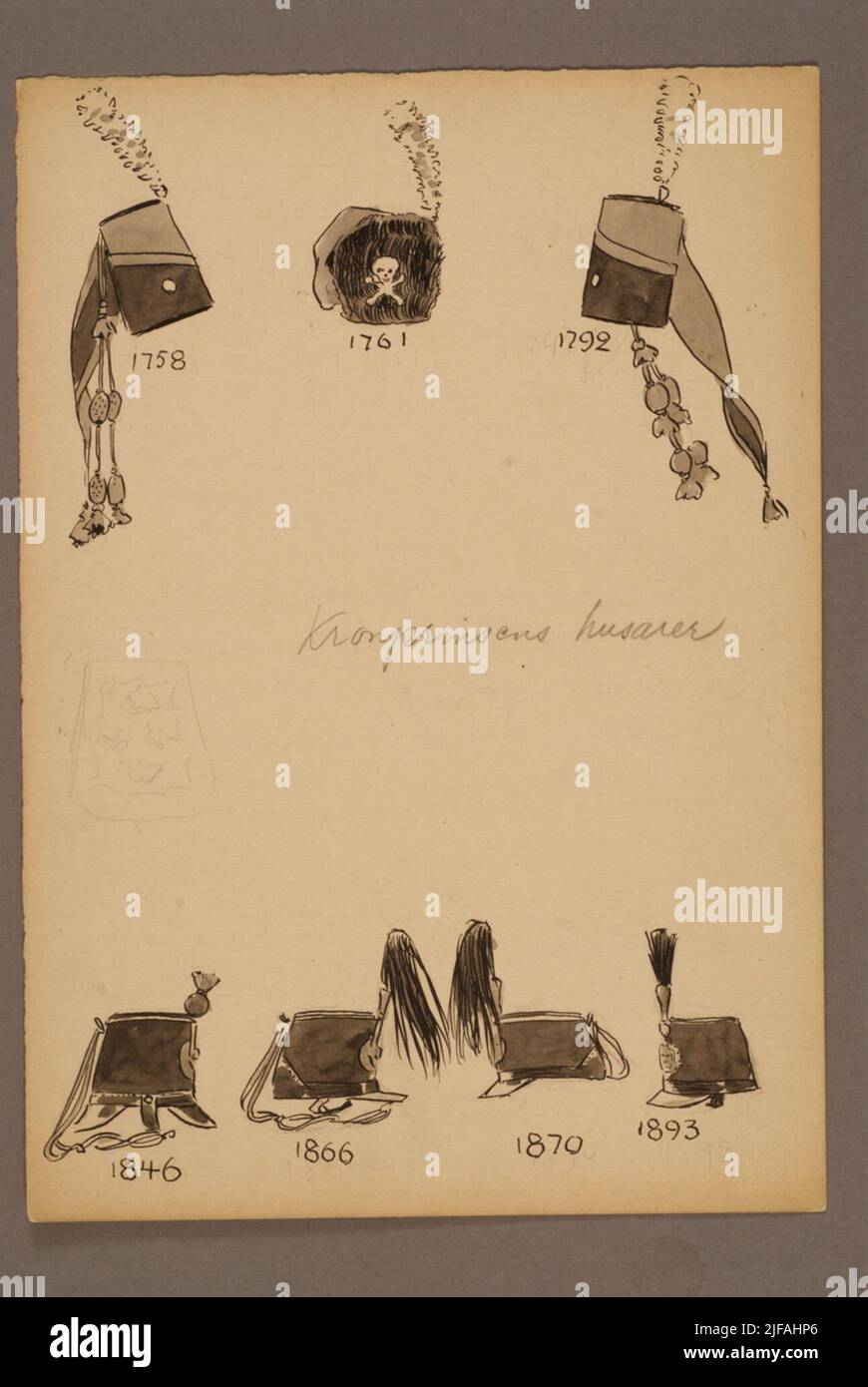 The poster with headgear for the Crown Prince's house regiment for the ...