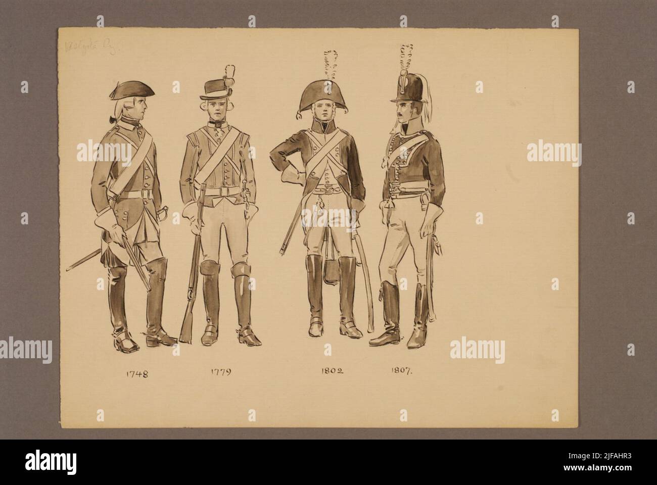 Poster with uniform for Västgöta regiment for the years 1748-1807 ...