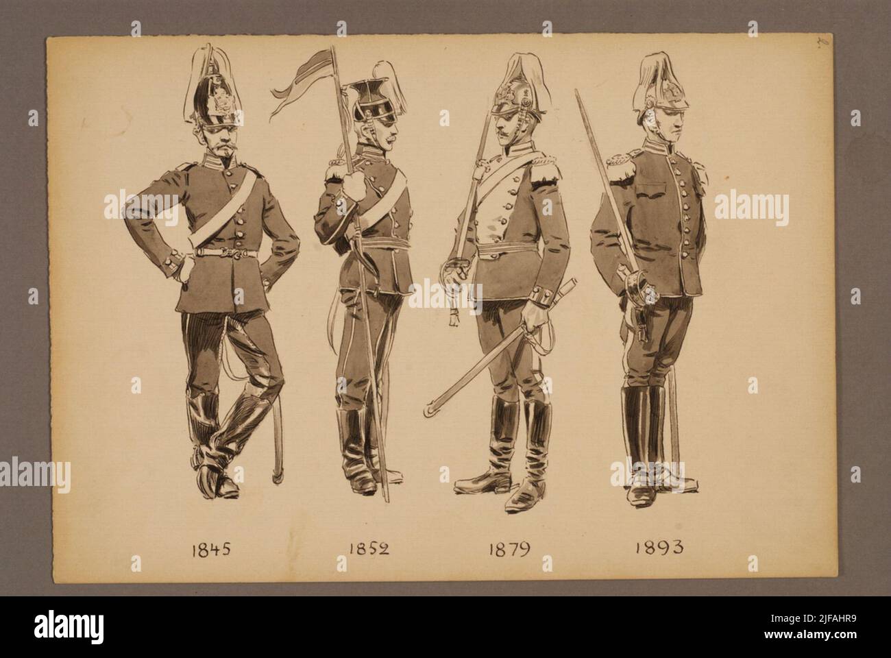 The poster with uniform for Livgardet on horseback for the years 1845 ...