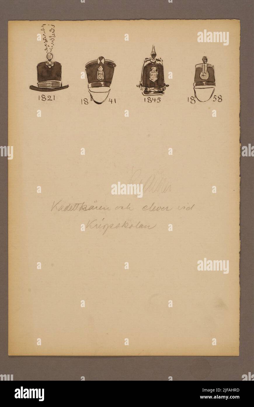 Poster with headgear for the cadet corps and students at the War School ...