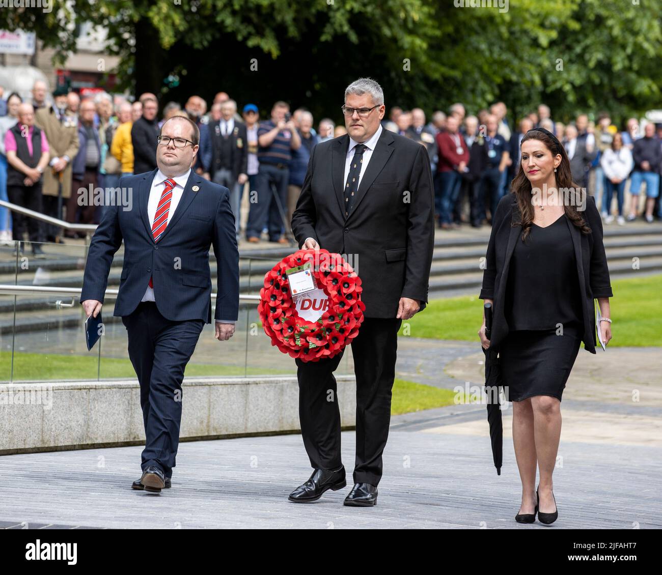(left to right) David Brooks MLA, Gavin Robinson MP, and Emma Little ...