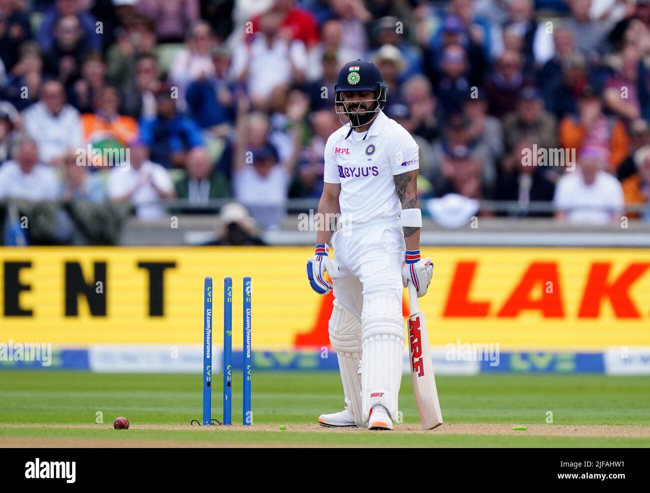 EnglandÕs Matthew Potts takes the wicket of IndiaÕs Virat Kohli during ...