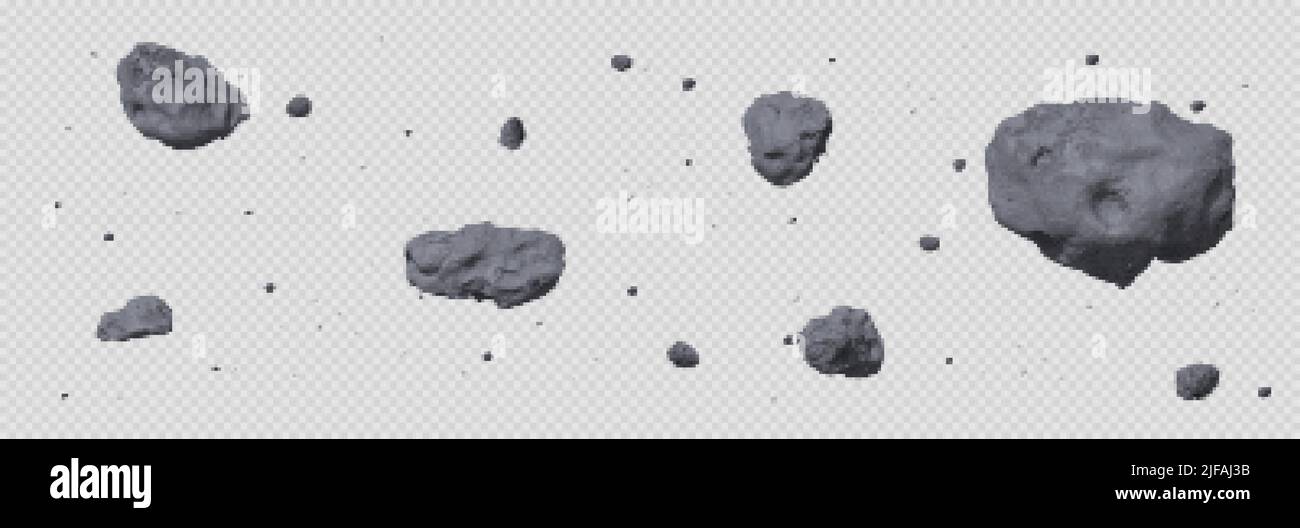 Stone asteroid belt realistic vector illustration. Meteor, space ...