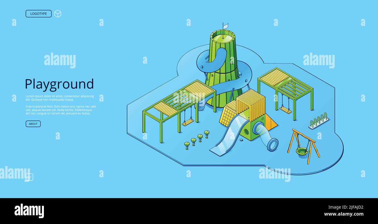 Playground poster with isometric kids amusement equipment for park ...