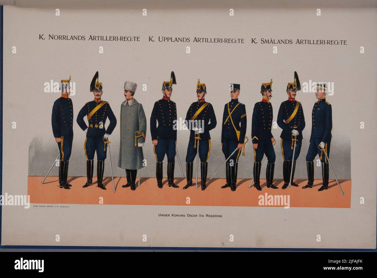 Poster with uniform for Norrland's artillery regiment, Uppland's ...