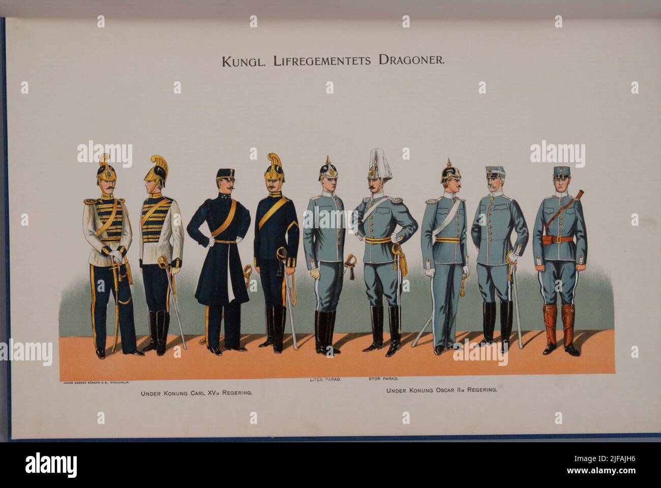 Poster with uniform for the Life Regiment's dragons during the Karl XV ...