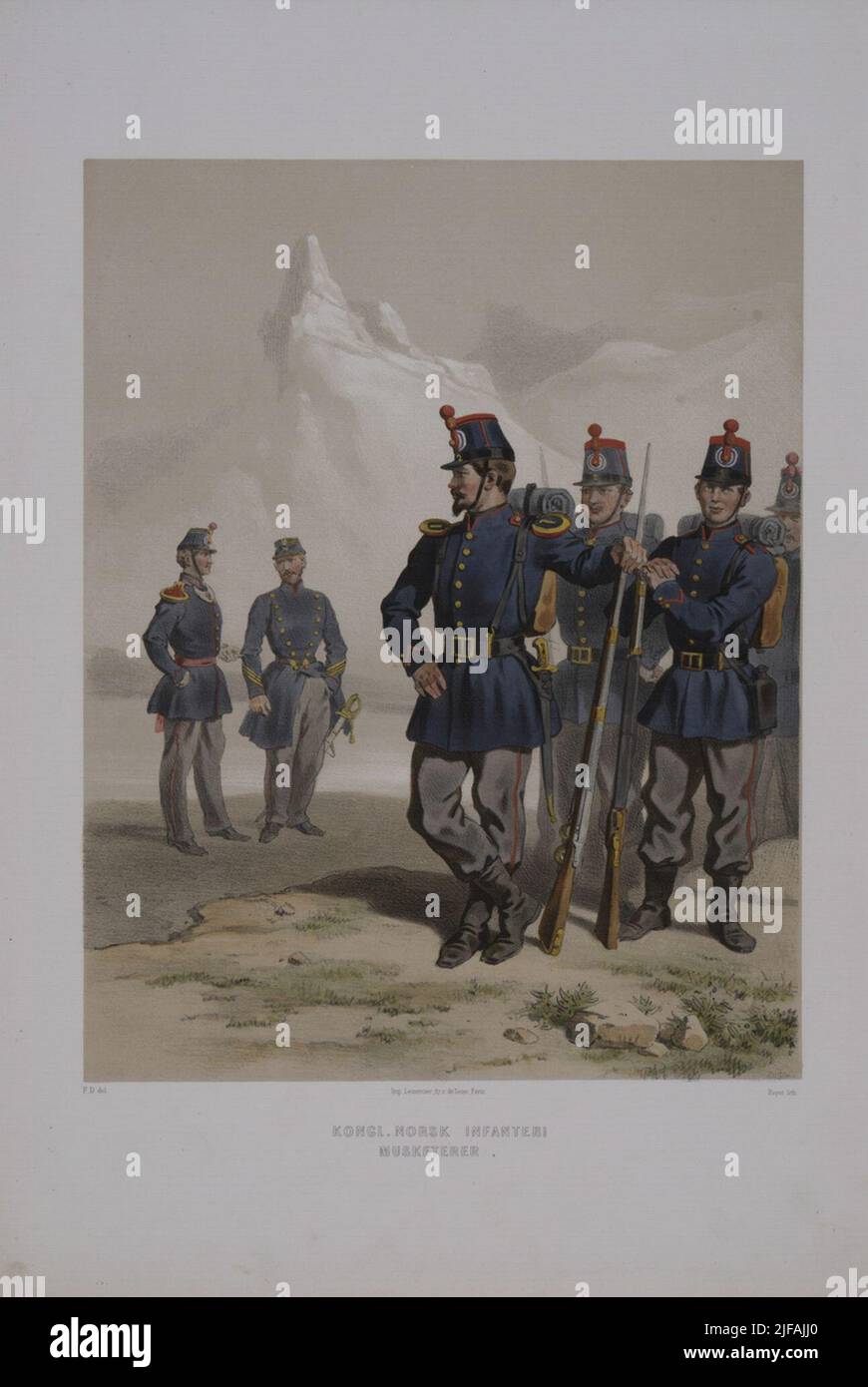 Plars with uniform for musketeers at the Norwegian infantry. Postal ...