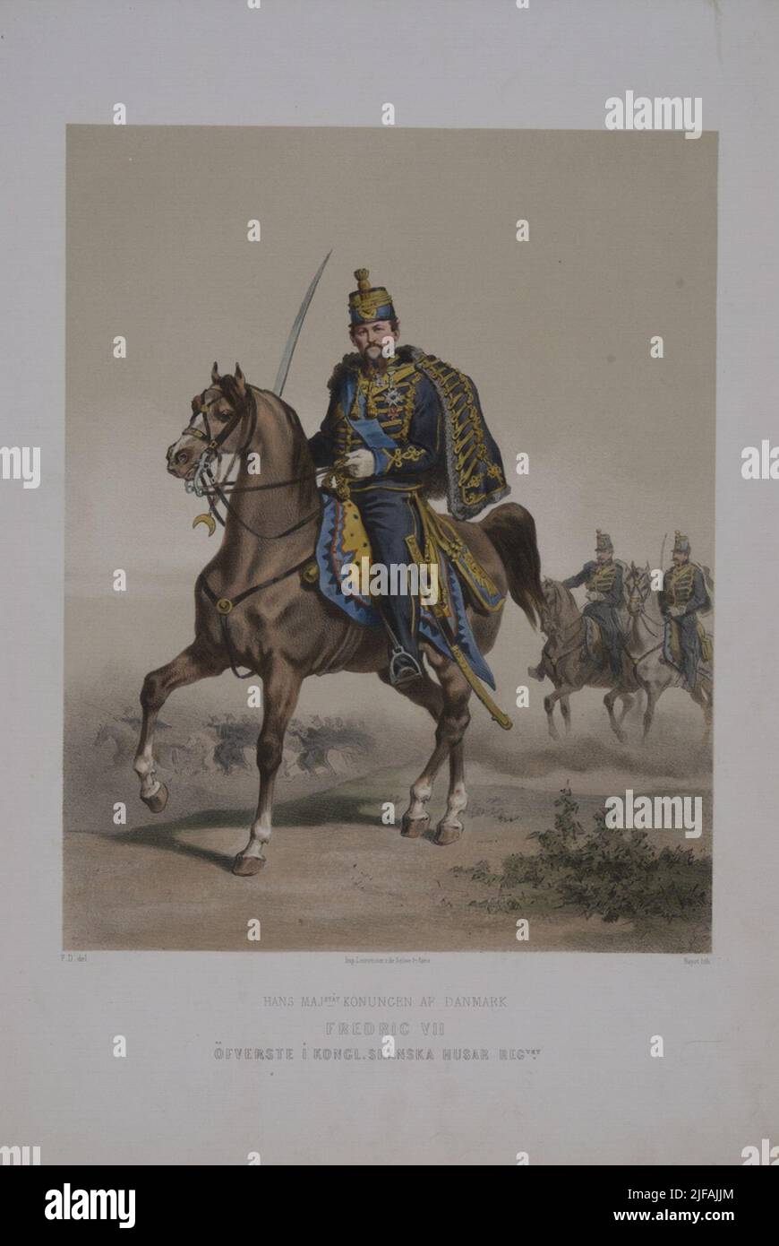 The poster with uniform for the Skåne Husar Regiment. Fredrik VII of ...