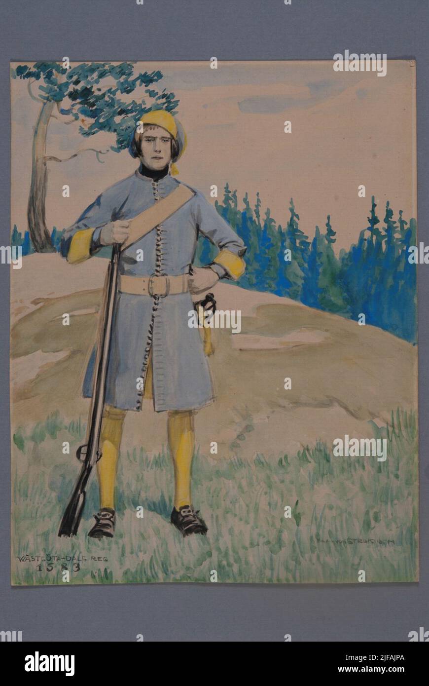 The poster with uniform for Västgöta-Dal's regiment for the year 1683 ...