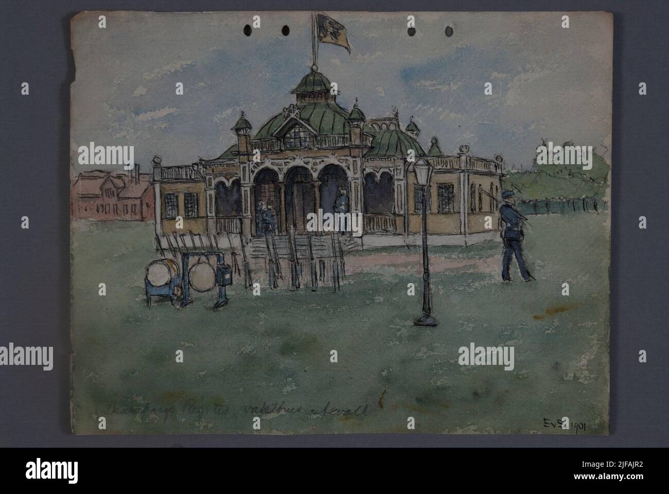 The poster with Skaraborg's regiment's guardhouse in Axvall, designed ...