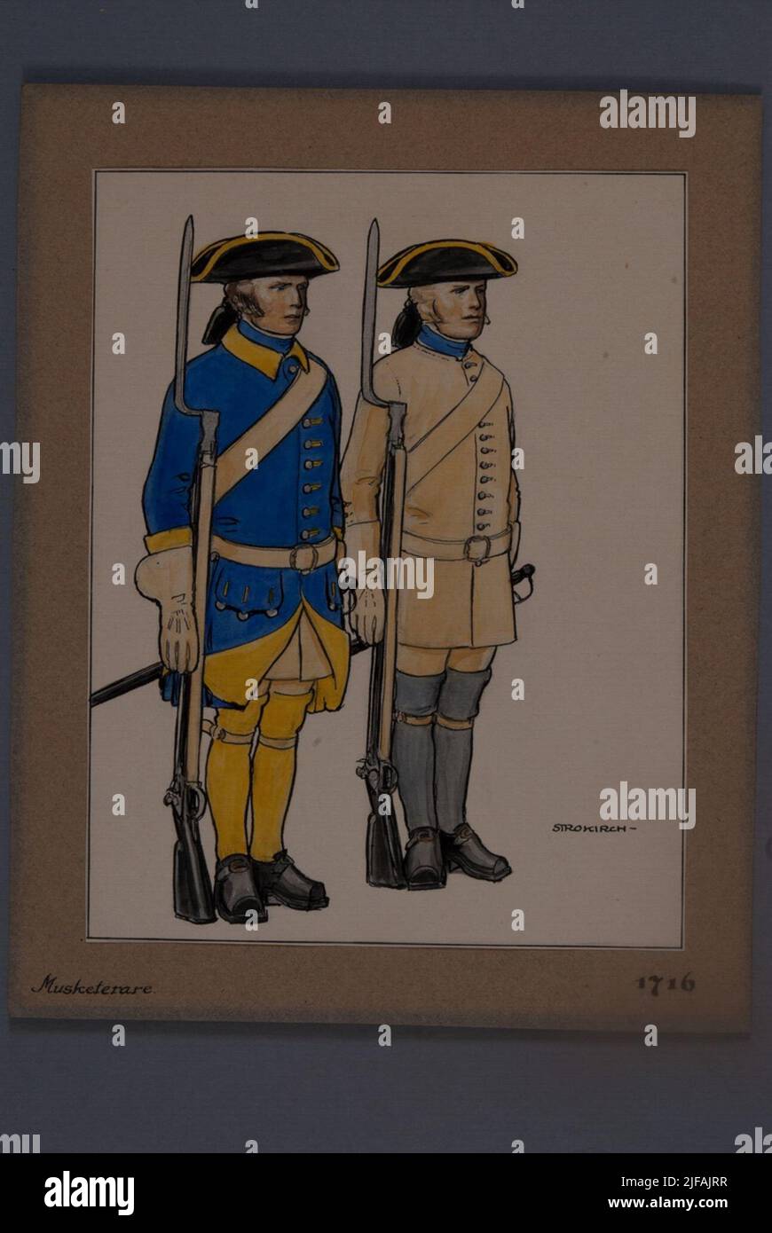 The poster in original with uniform for musketeers for the year 1716 ...