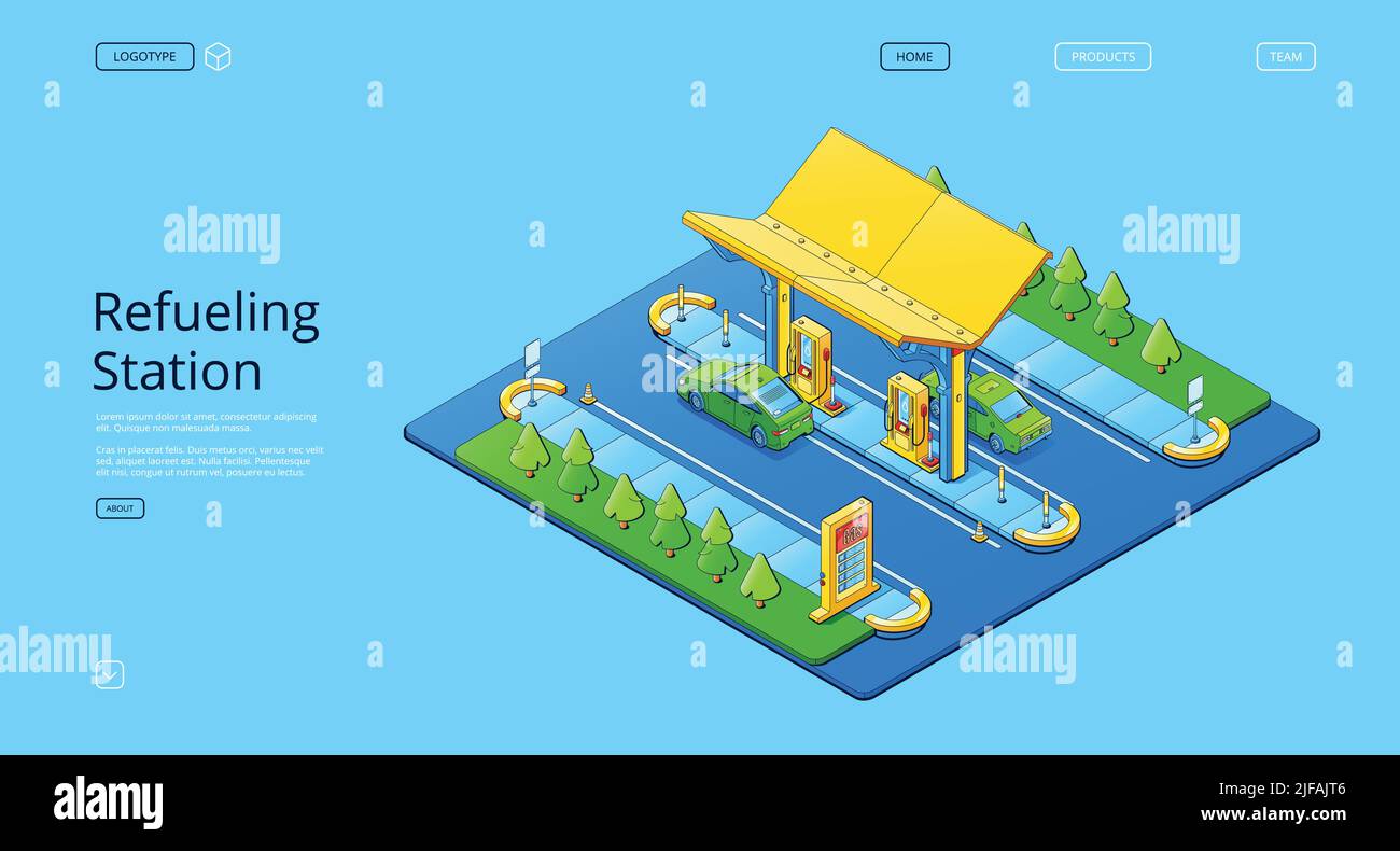 Refueling gas station banner with cars, oil pumps and prices display on ...