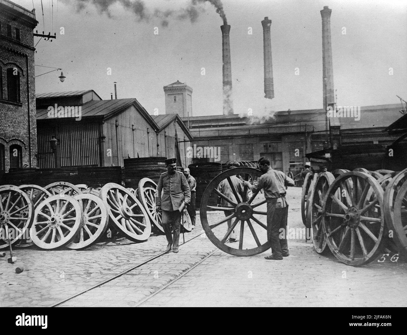 First World War: Image from a German artillery workshop: outside the ...