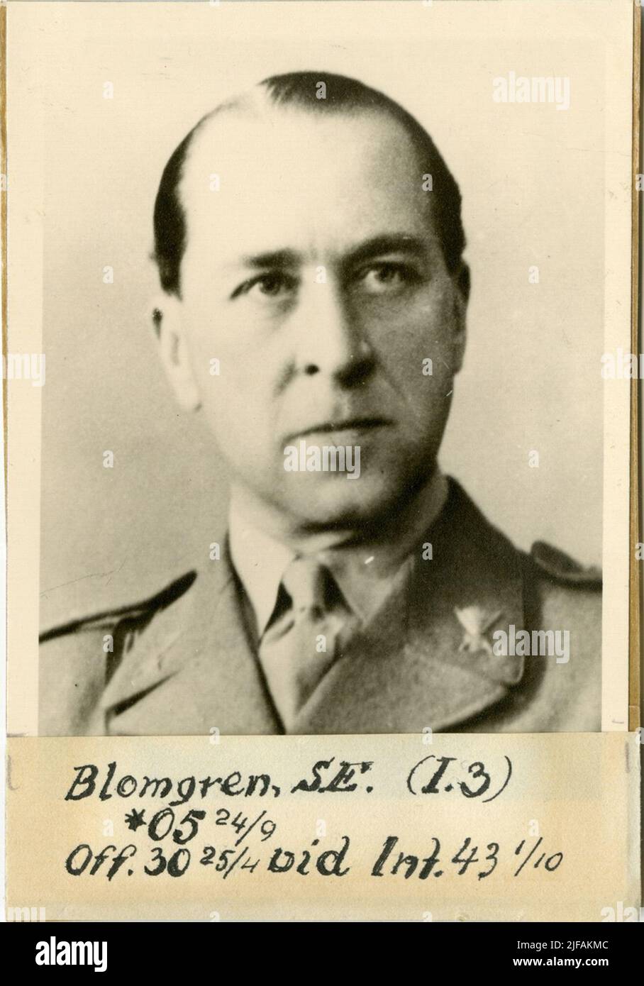 Portrait of Sven Edvin Blomgren, officer at the Life Regiment's ...