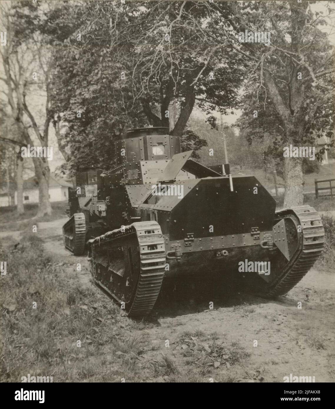 Two tanks m/1921 (or m/1921-1929) on country road. Göta Livgarde's tank ...