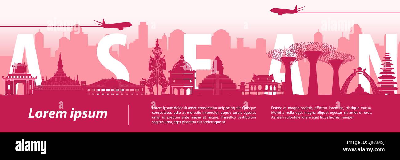 silhouette design of ASEAN landmarks with text inside,vector ...