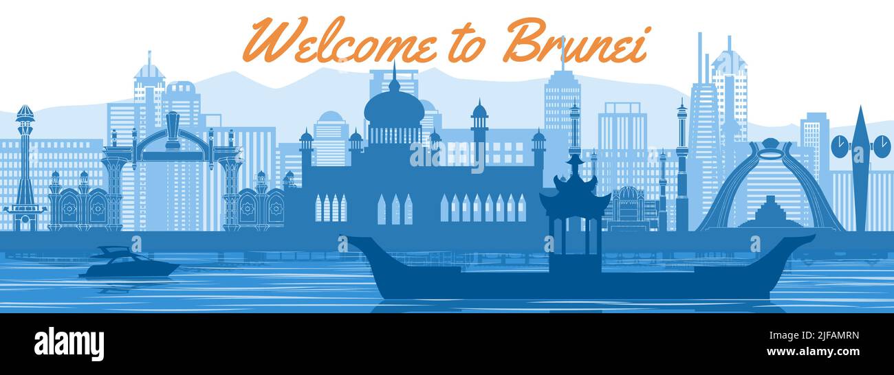 Brunei famous landmark with blue and white color design,vector ...