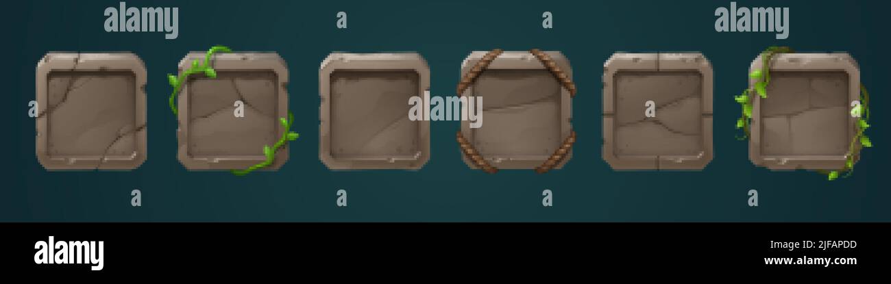 Stone frames for game user avatar. Vector cartoon set of empty square ...