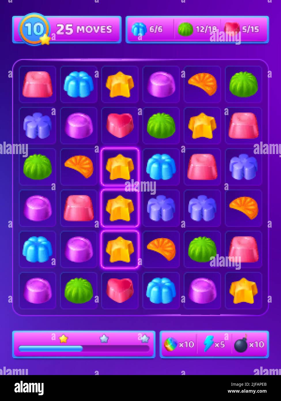 Match 3 game background with cute candy icons, buttons and assets for ...