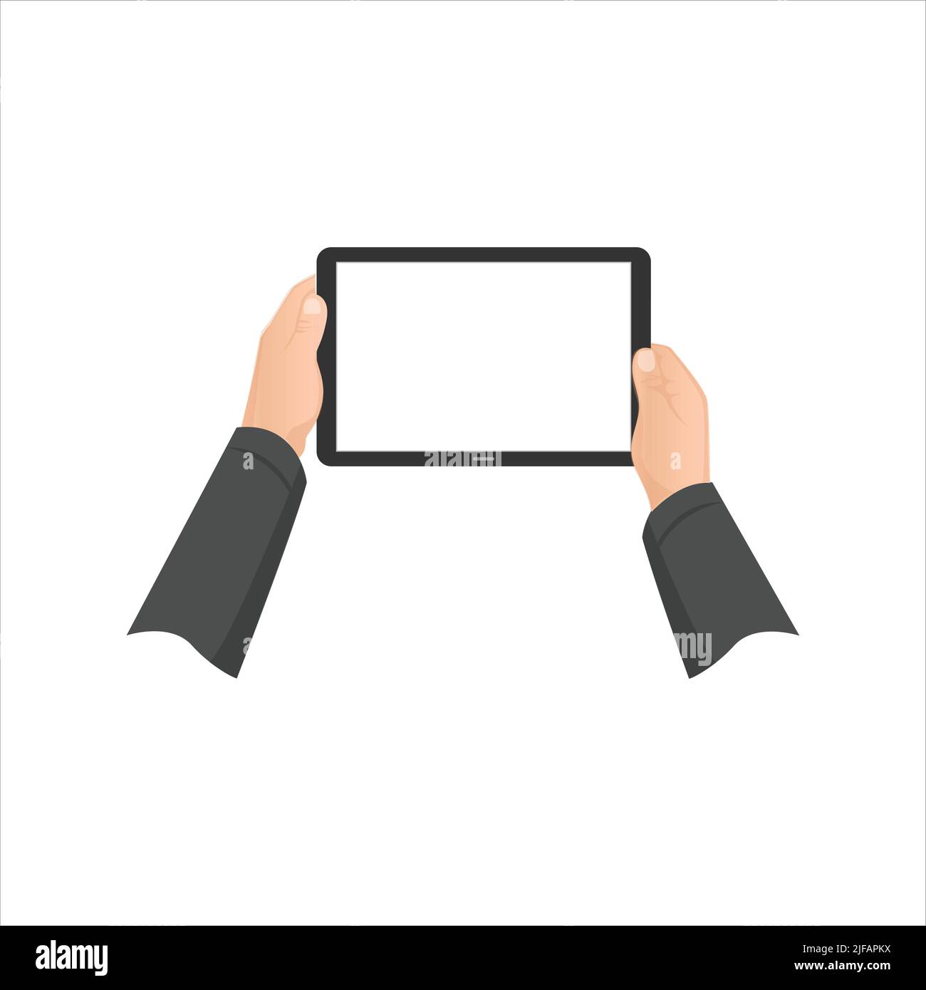 Tablet with hands vector illustration sketch drawing. Hand holding a ...