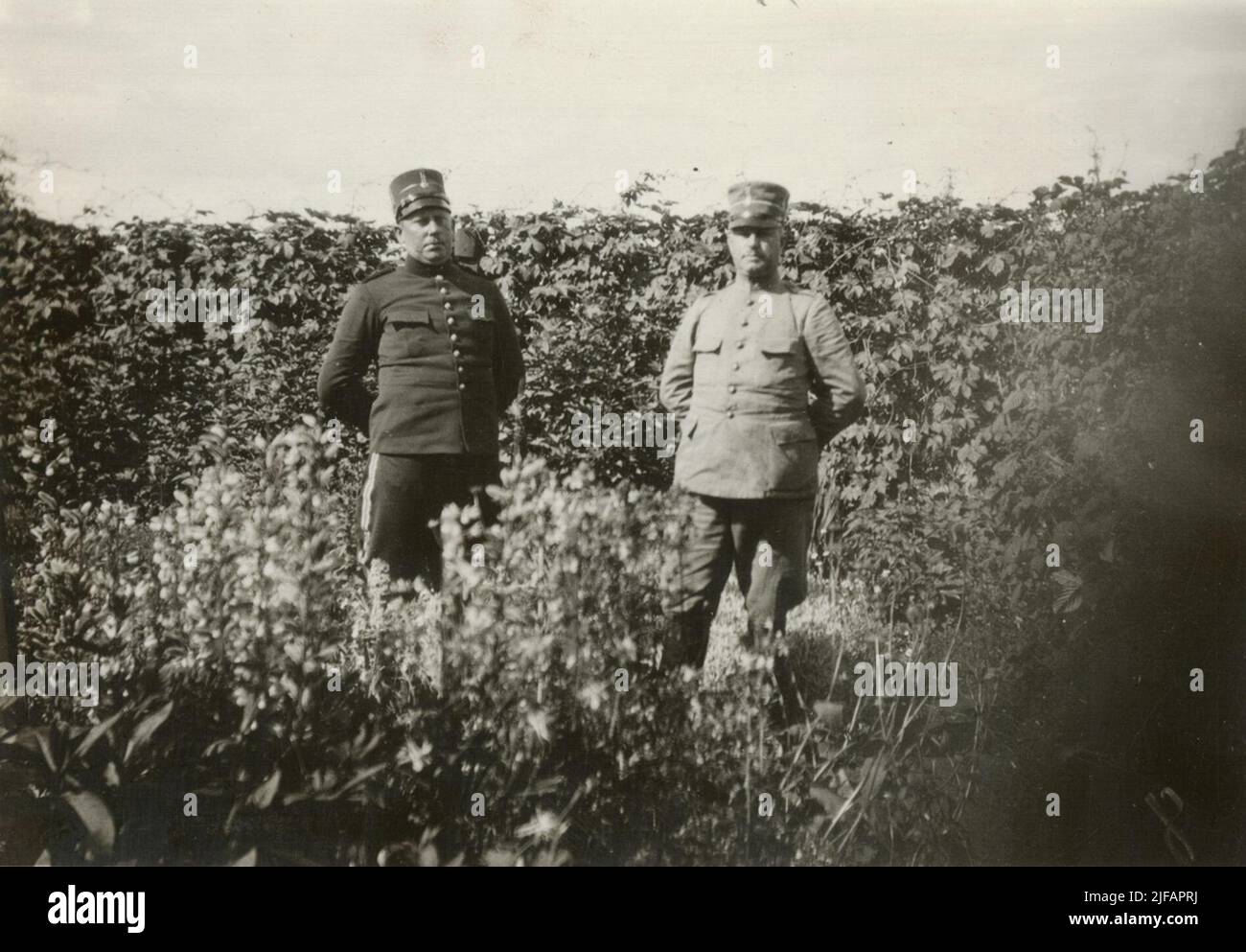 Two soldiers from position artillery regiment A 9 in a garden Stock ...