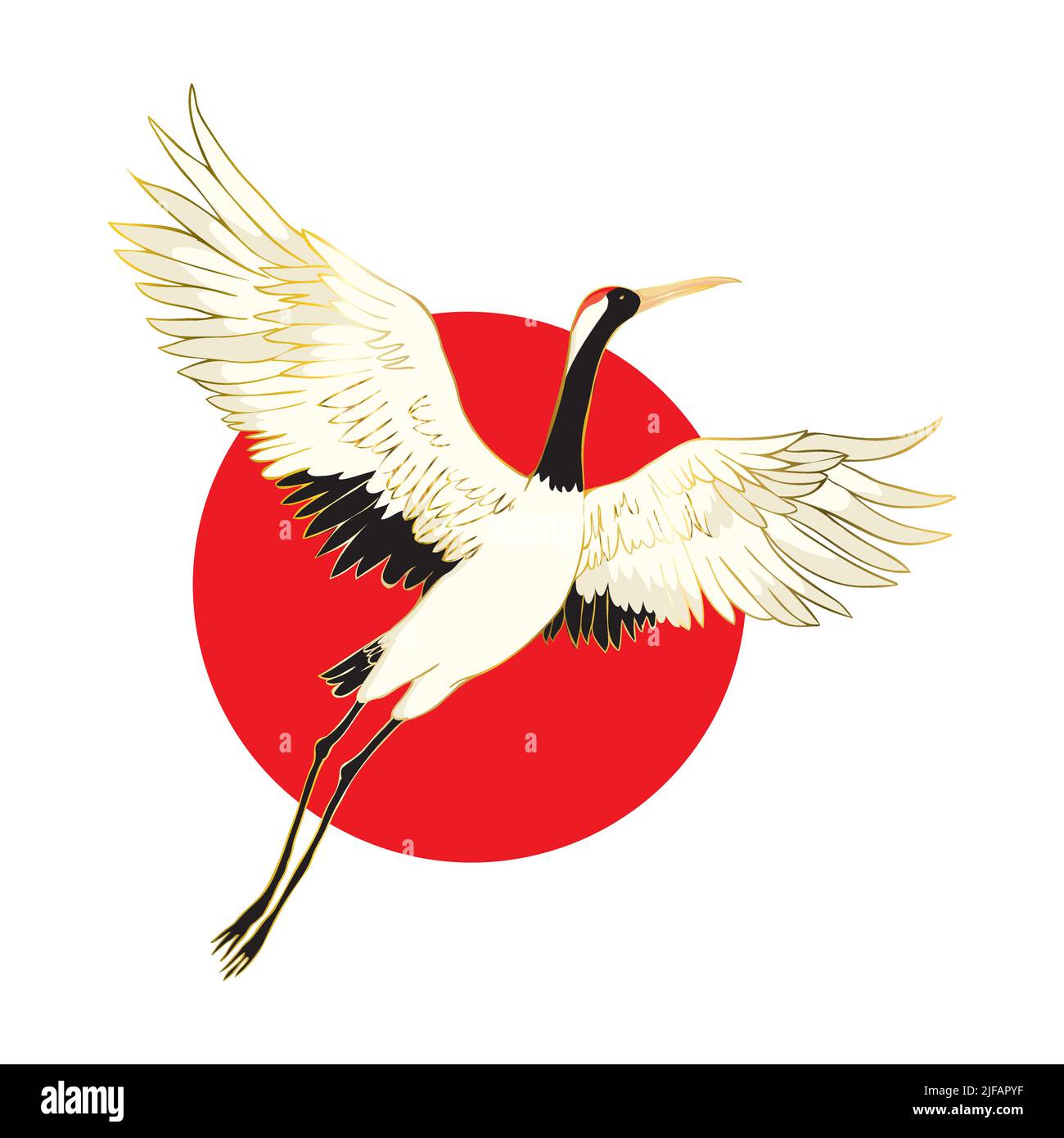 Red crowned crane flaps wings cartoon vector illustration. Mating dance ...