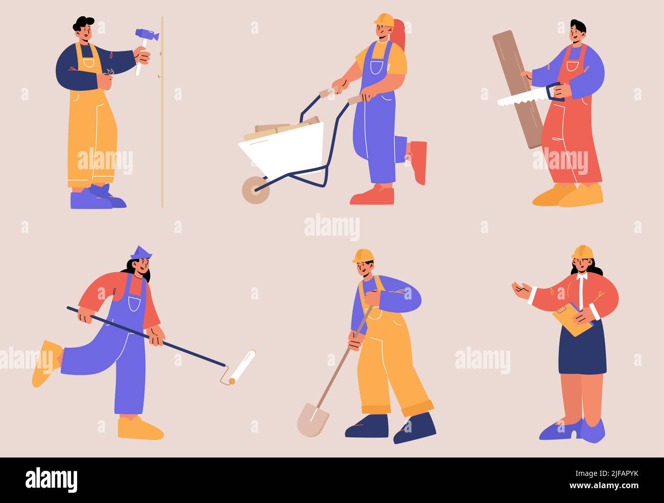 Set of repair service workers. Builders, repairmen, construction and ...