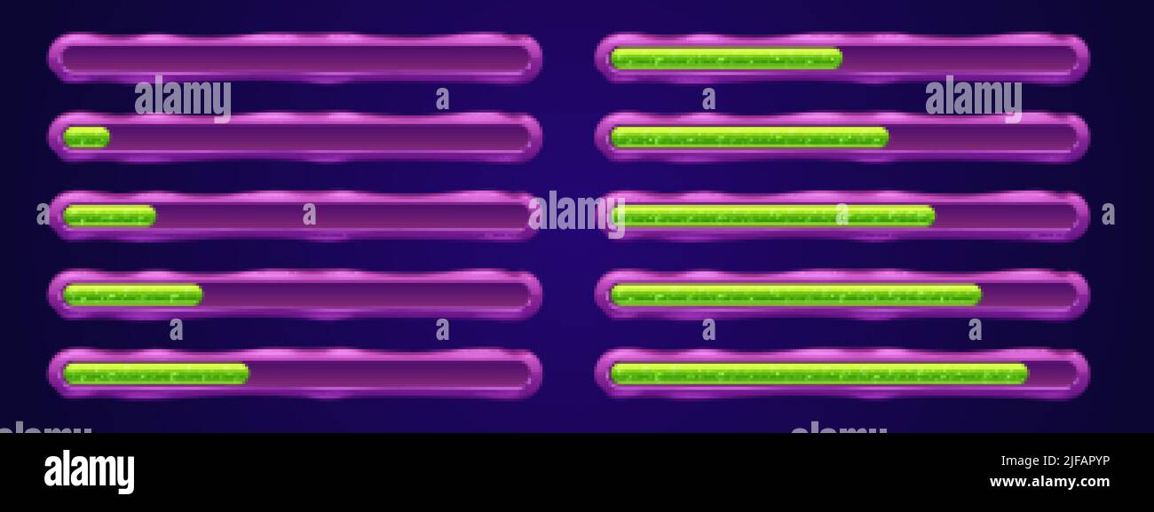 Game ui loading progress bars vector set, cartoon interface gui design elements. Status and ...