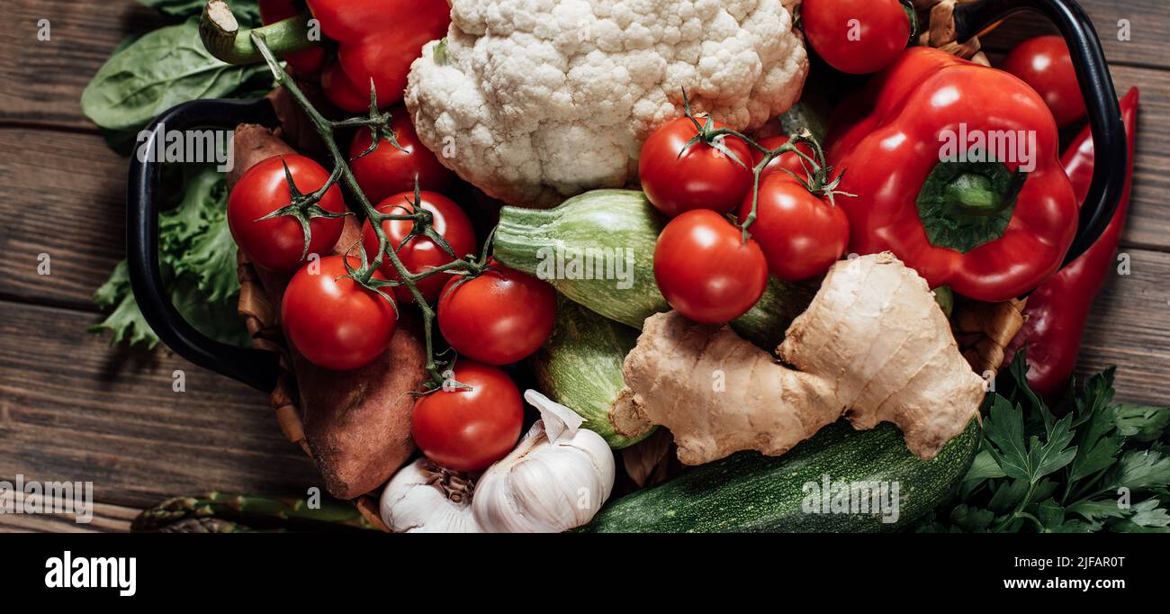 various vegetables background. Health vegan and vegetarian food concept ...
