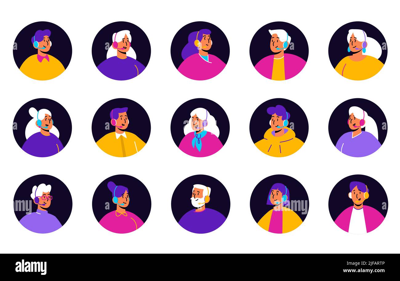 Customer support service operators avatars in black circles. Vector ...