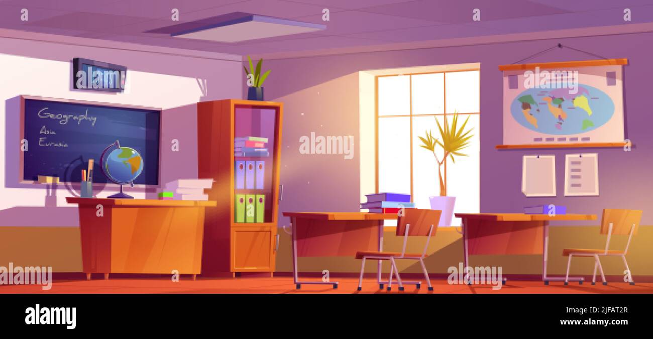 Classroom for geography learning in school. Vector cartoon illustration ...