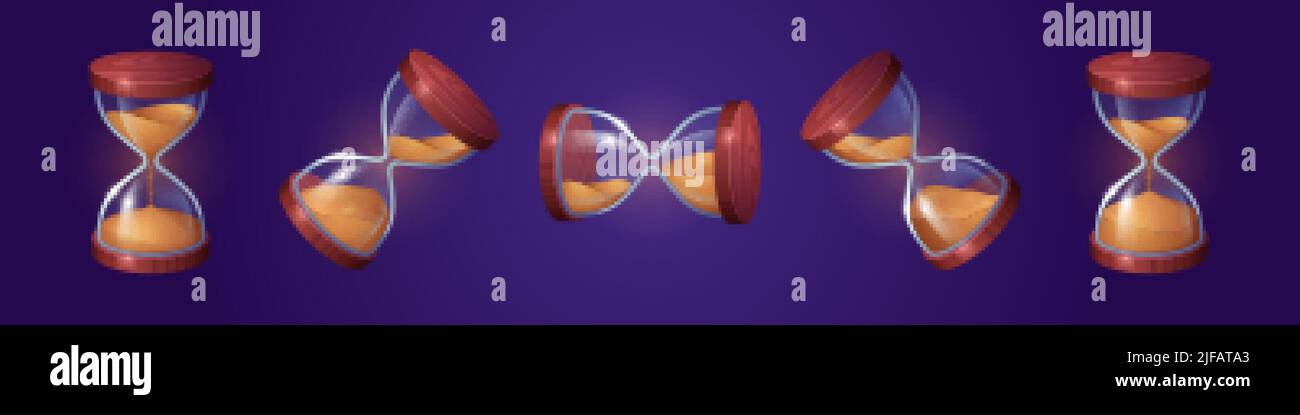 Hourglass animation sprite sheet rotating icon set. Glass clock with ...