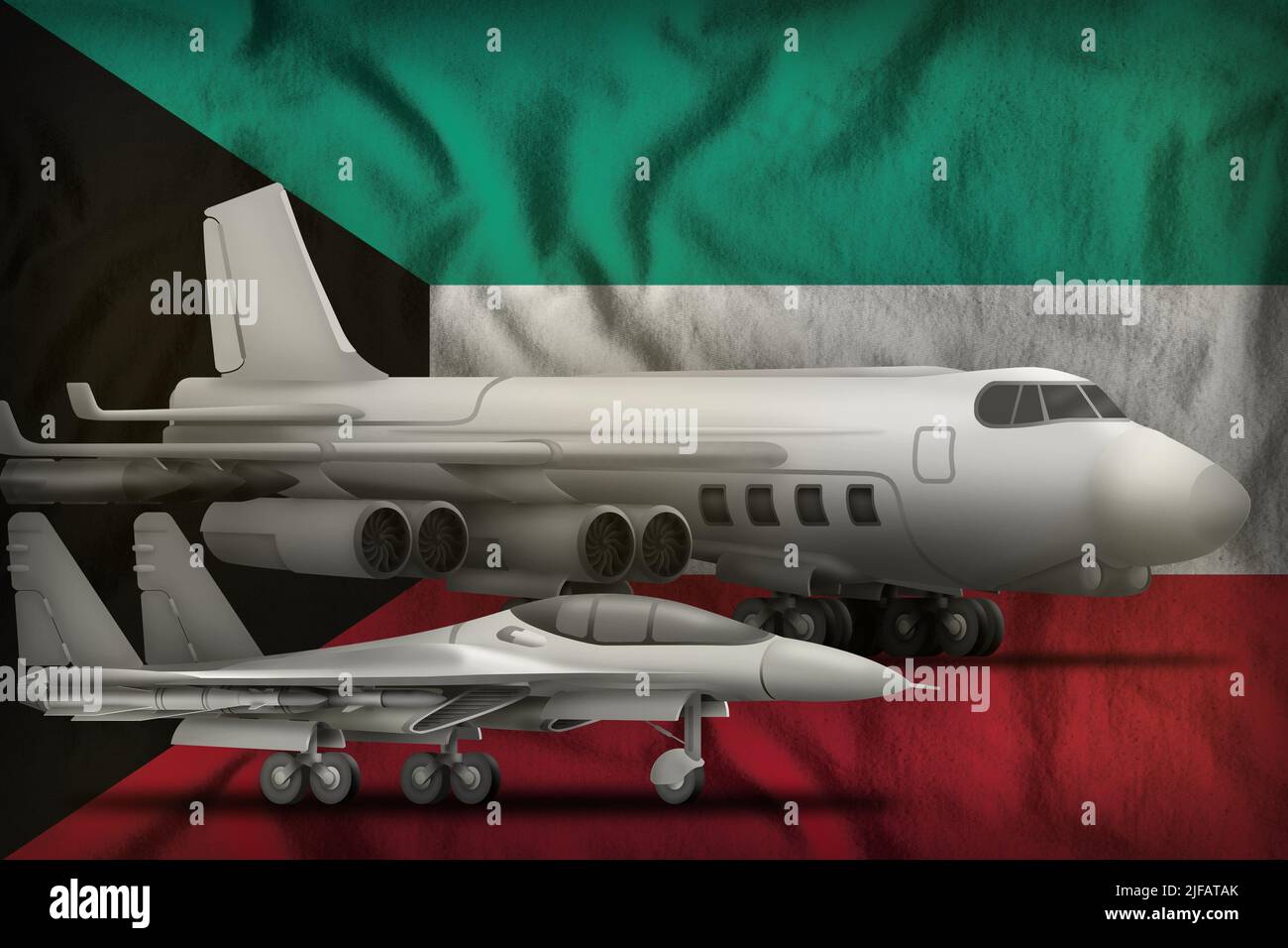 air forces on the Kuwait flag background. Kuwait air forces concept. 3d ...