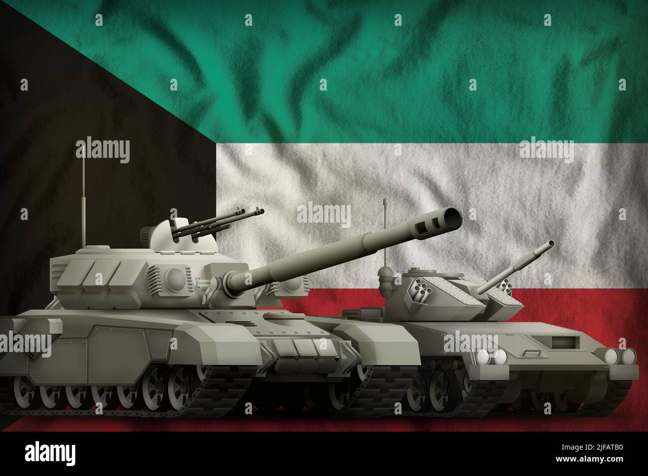 tanks on the Kuwait flag background. Kuwait tank forces concept. 3d ...