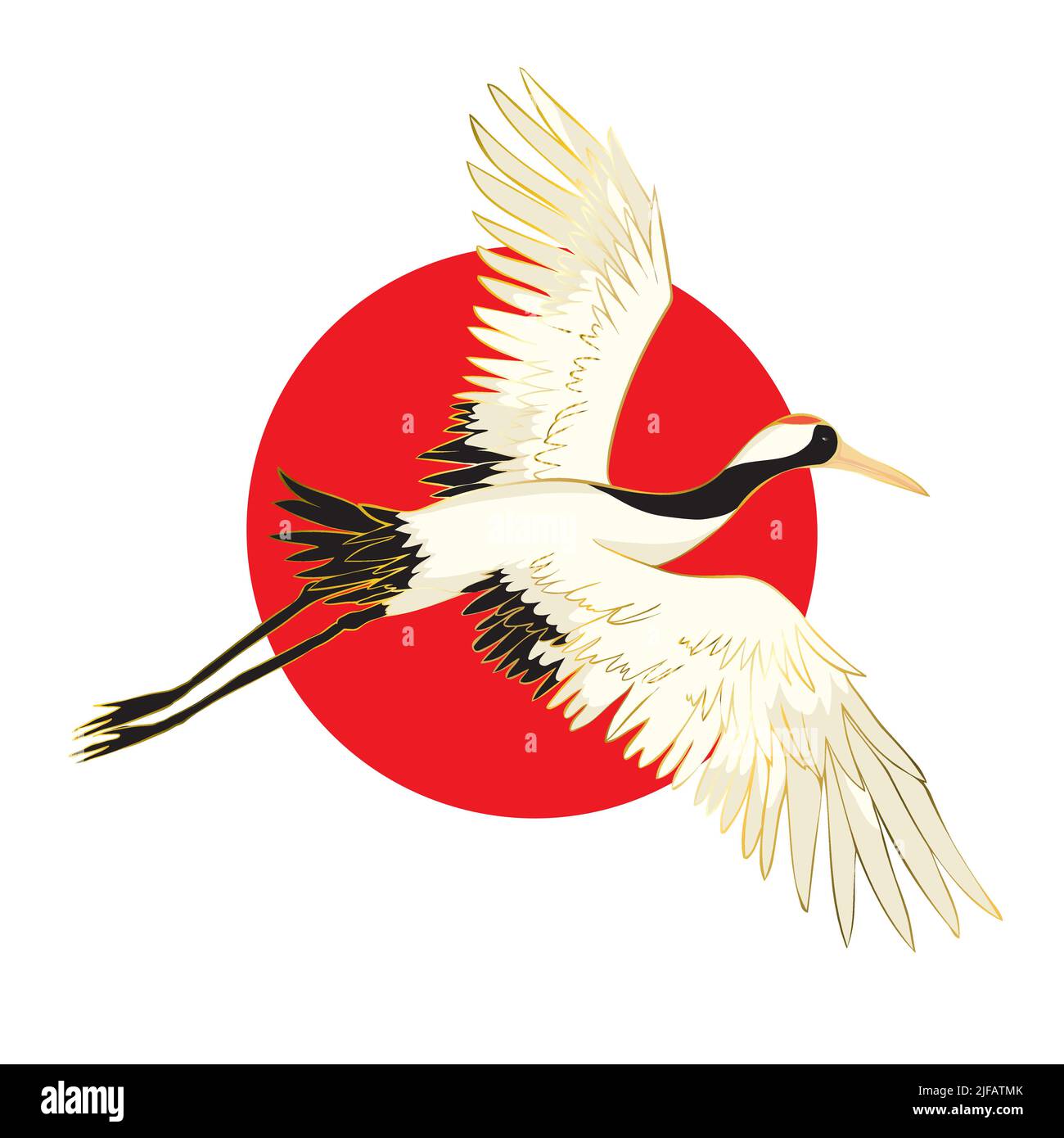 Red crowned crane flaps wings cartoon vector illustration. Mating dance ...