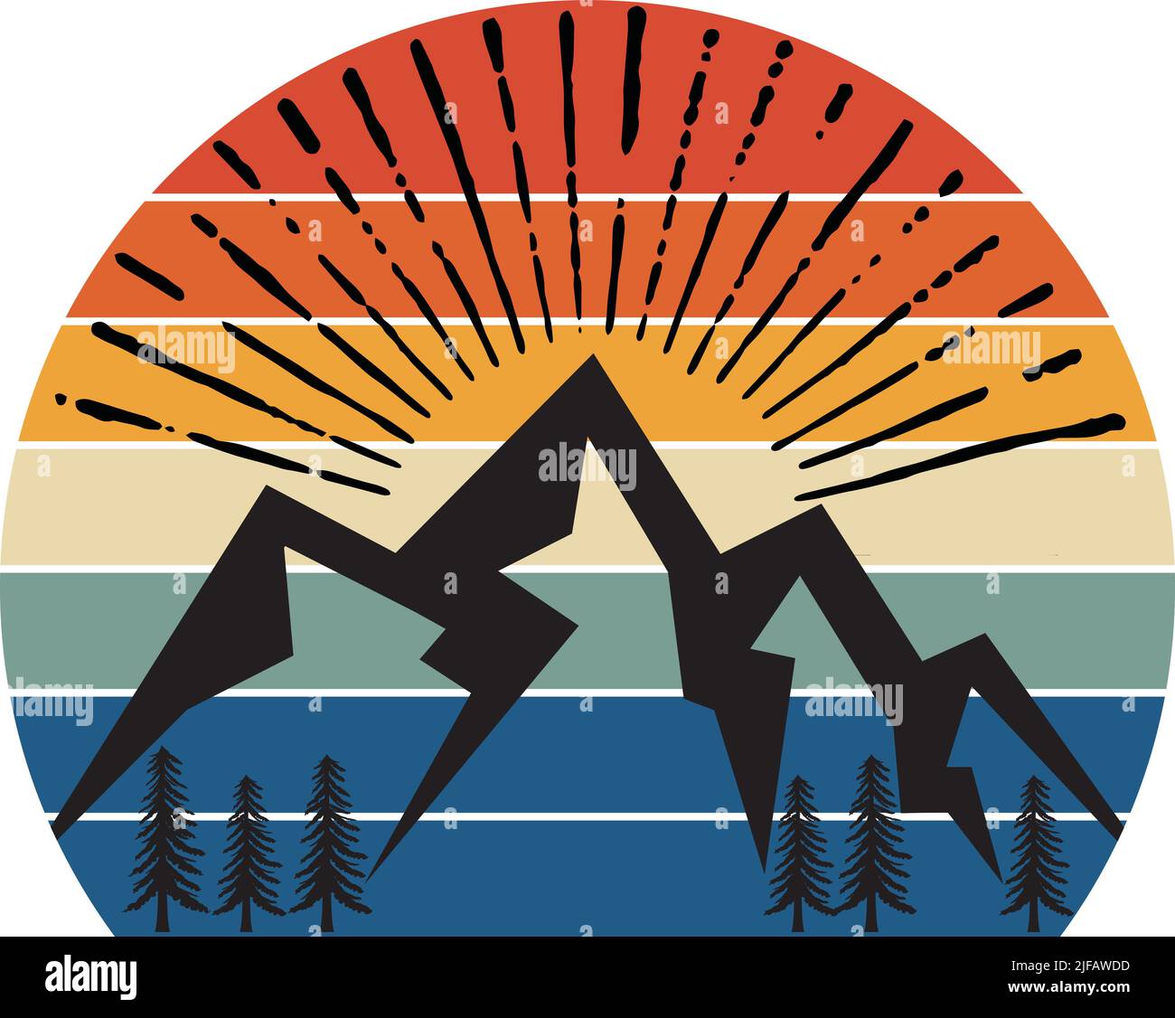 Vector illustration of the sun rising over the mountains Stock Vector ...
