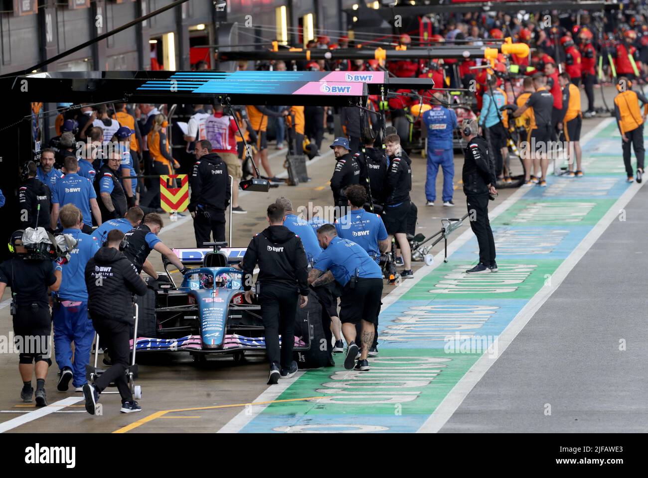 Alpine's Fernando Alonso in the pit stop during the first F1 practice ...