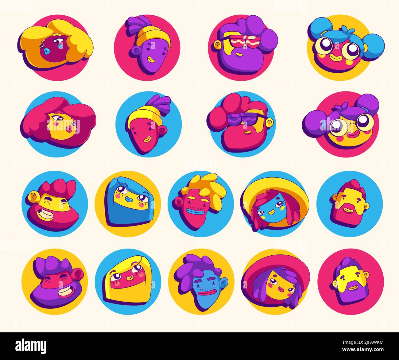 Contemporary avatars with funny characters faces in round frames ...