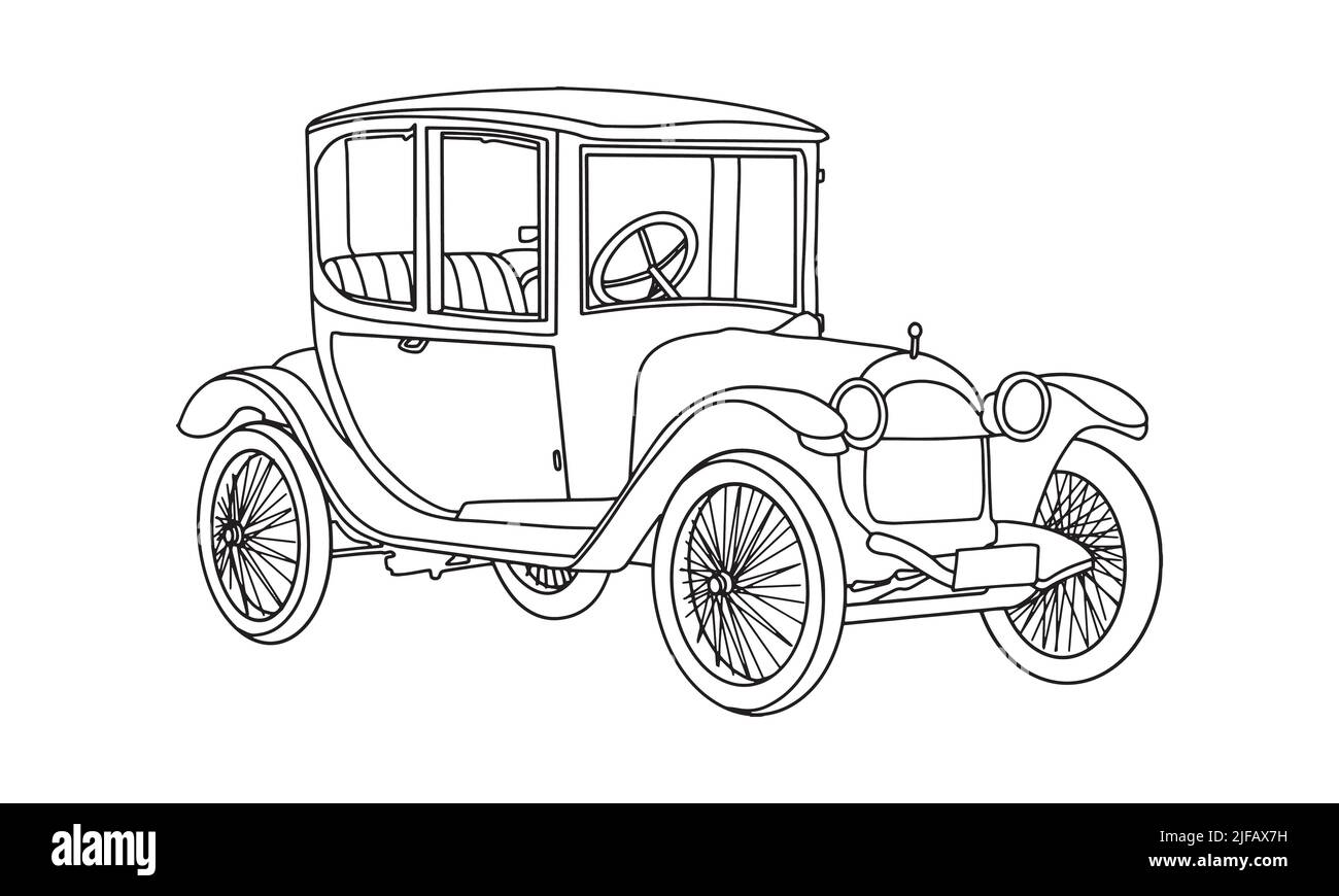 Antique old car sketch line art illustration Stock Vector Image & Art ...