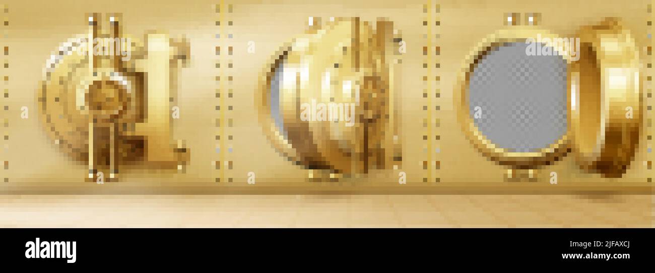 Bank vault with open and closed safe door. Vector realistic interior of ...