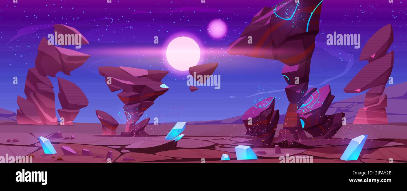 Fantasy alien planet landscape, space game background with dessert ...
