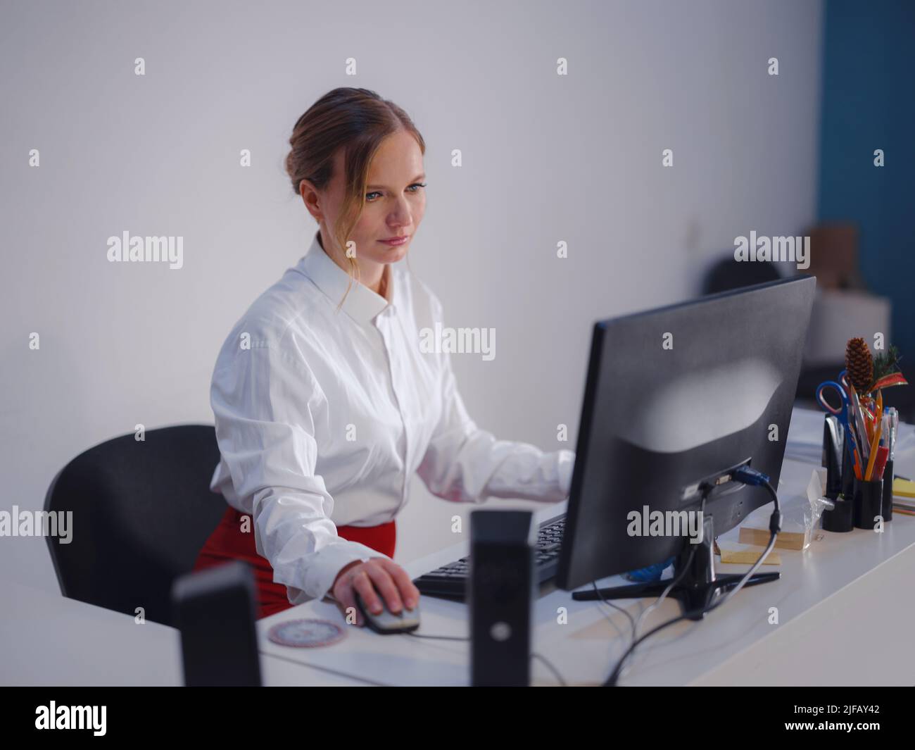 Portrait of independent start up development trainer , female coach sit ...