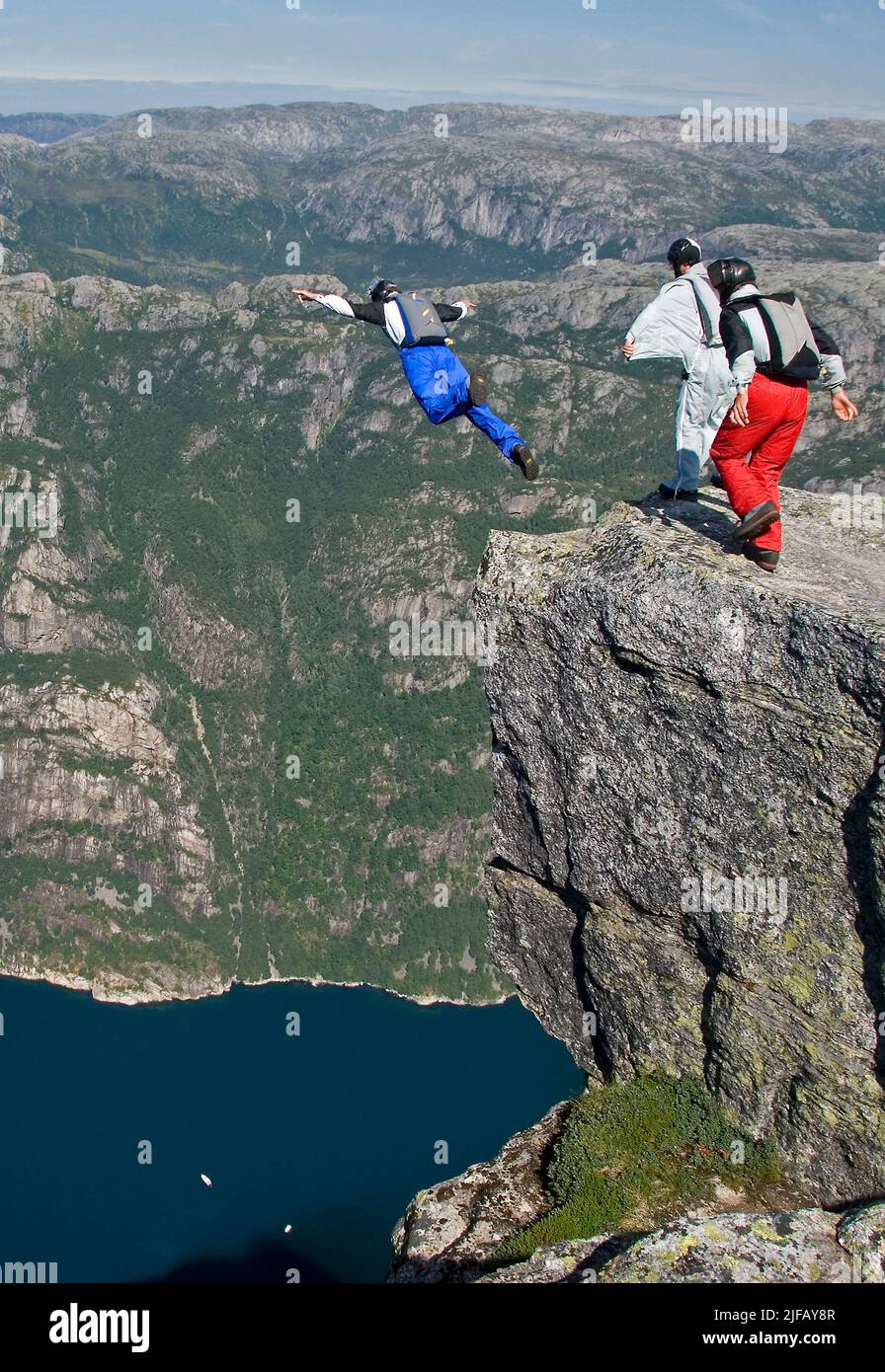 Skydiving from Kjaerag in Lysefjorden starting at 1000 metres above the ...