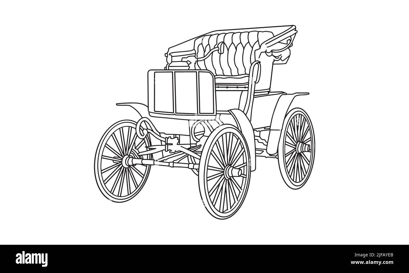 Antique old car sketch line art illustration Stock Vector Image & Art ...
