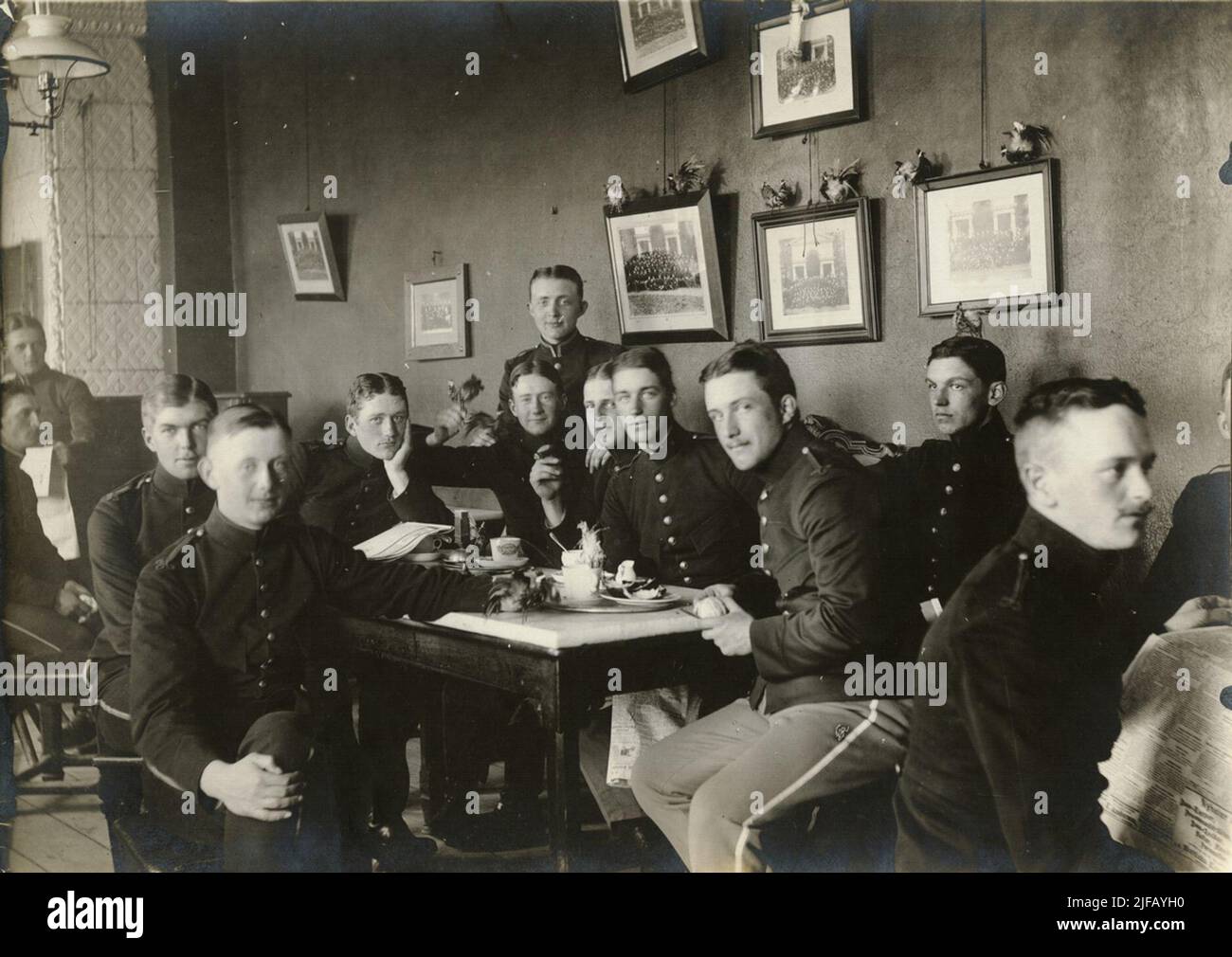 Interior from the war school Karlberg, cadets gathered around tables ...